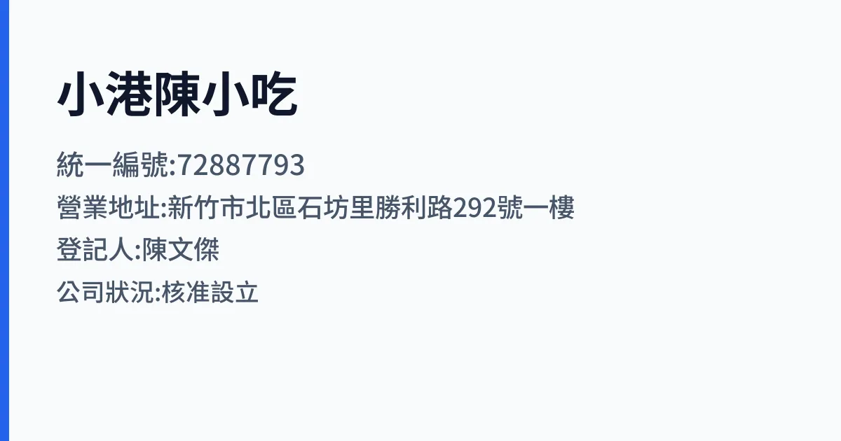 小港陳小吃 - 統編 72887793（新竹市） 公司登記資料與營業項目詳細圖表