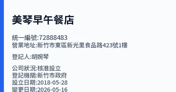 美琴早午餐店的照片-統編 72888483(新竹市) 公司登記資料與營業項目詳細圖表