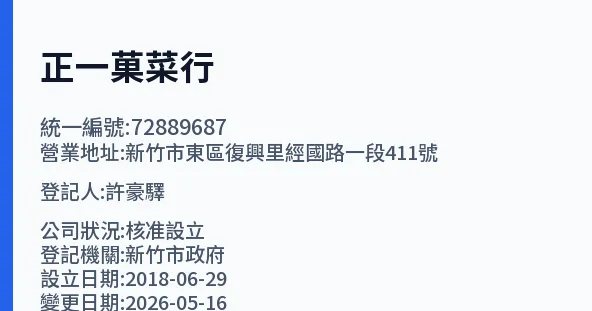 正一菓菜行的照片-統編 72889687(新竹市) 公司登記資料與營業項目詳細圖表