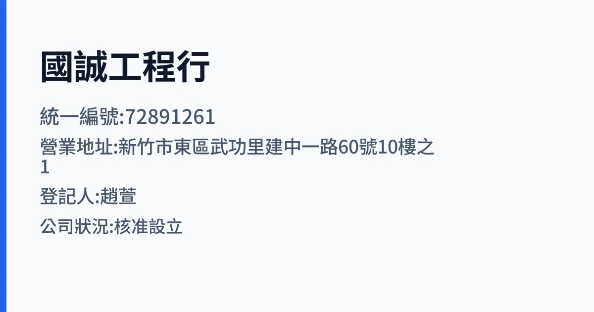 國誠工程行 - 統編 72891261(新竹市) 公司登記資料與營業項目詳細圖表