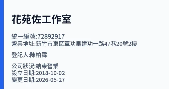 花苑佐工作室的照片-統編 72892917(新竹市) 公司登記資料與營業項目詳細圖表
