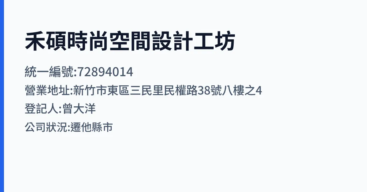 禾碩時尚空間設計工坊 - 統編 72894014(臺中市) 公司登記資料與營業項目詳細圖表