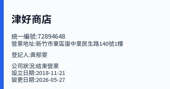 津好商店的照片-統編 72894648(新竹市) 公司登記資料與營業項目詳細圖表
