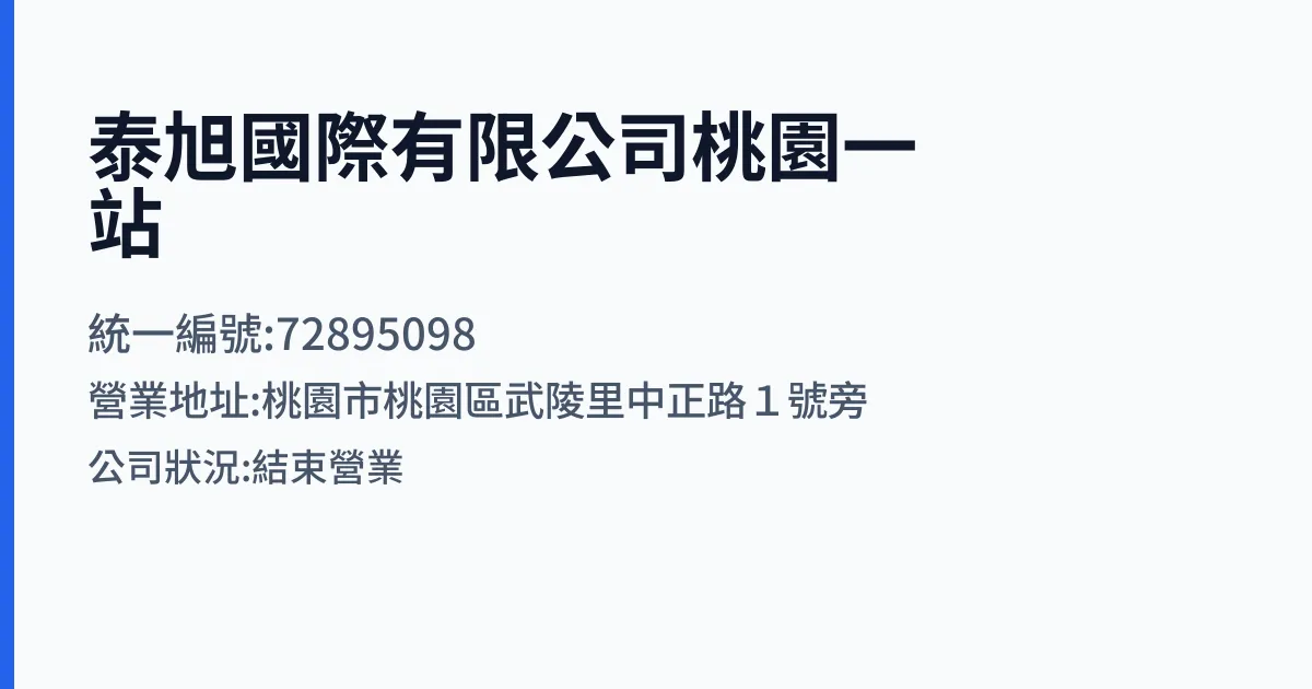 泰旭國際有限公司桃園一站 - 統編 72895098(桃園市) 公司登記資料與營業項目詳細圖表
