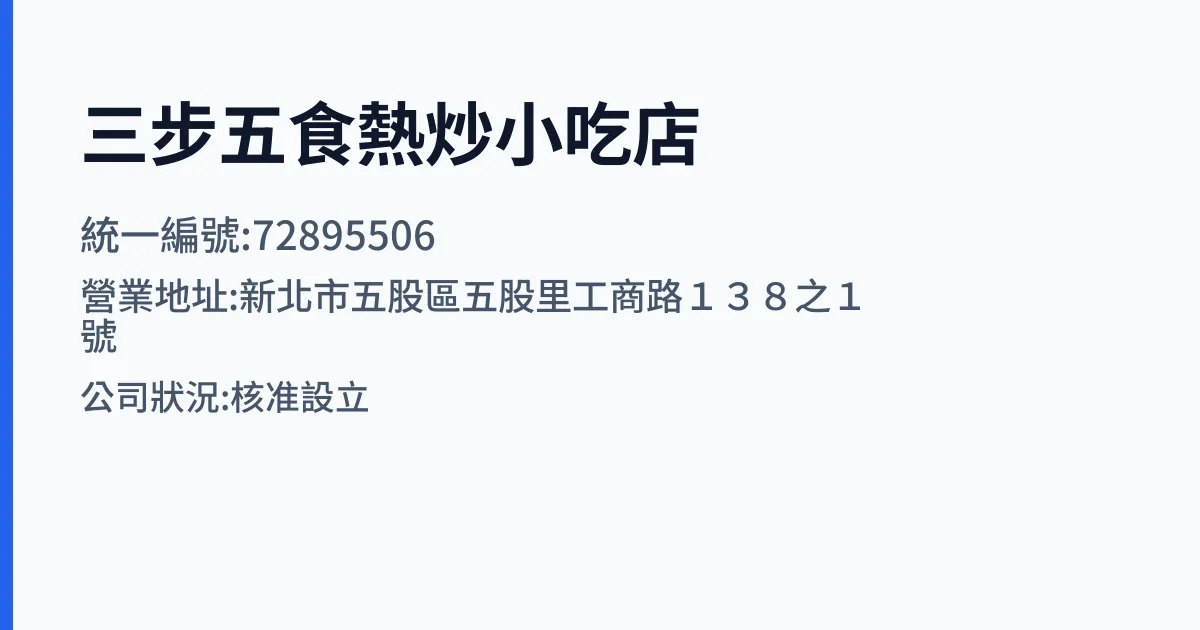 三步五食熱炒小吃店 - 統編 72895506(新北市) 公司登記資料與營業項目詳細圖表