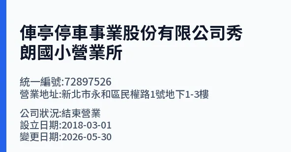 俥亭停車事業股份有限公司秀朗國小營業所的照片-統編 72897526(新北市) 公司登記資料與營業項目詳細圖表