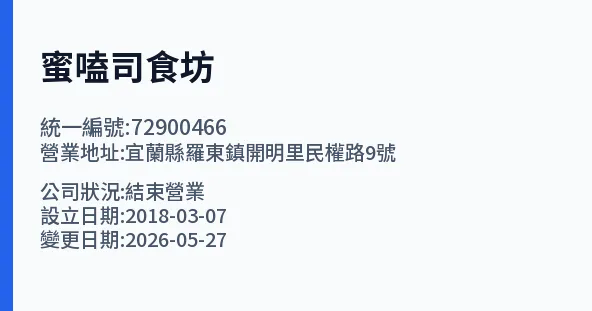 蜜嗑司食坊的照片-統編 72900466(宜蘭縣) 公司登記資料與營業項目詳細圖表
