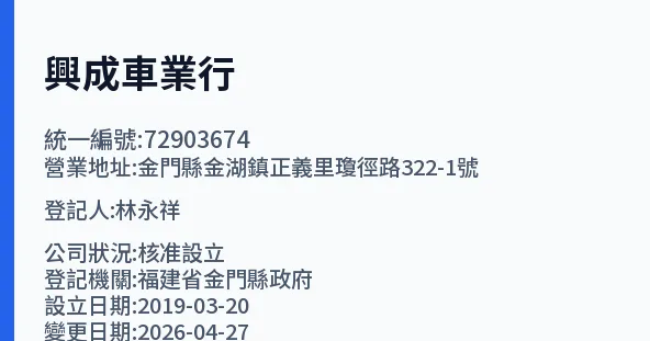 興成車業行的照片-統編 72903674(金門縣) 公司登記資料與營業項目詳細圖表