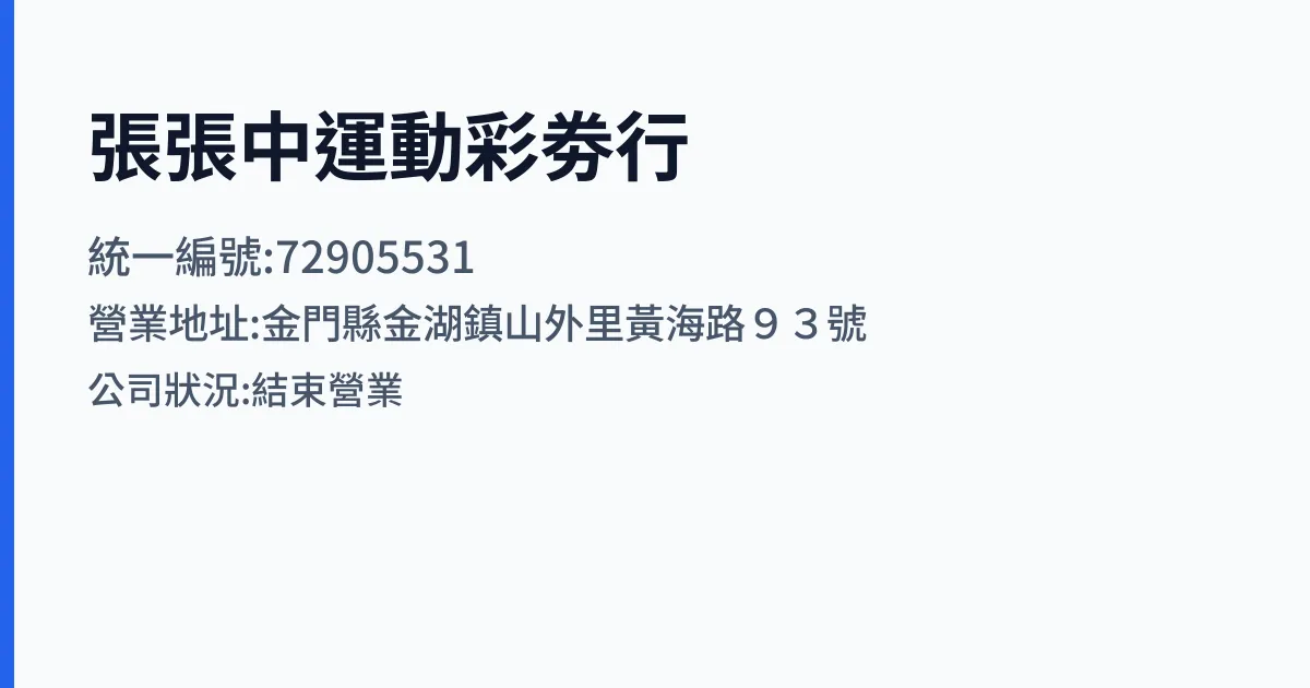 張張中運動彩劵行 - 統編 72905531(金門縣) 公司登記資料與營業項目詳細圖表