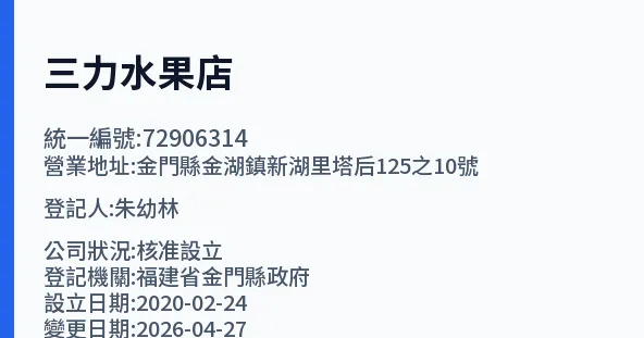 三力水果店的照片-統編 72906314(金門縣) 公司登記資料與營業項目詳細圖表