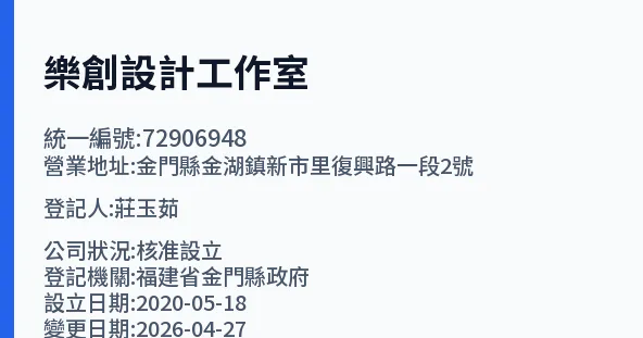 樂創設計工作室的照片-統編 72906948(金門縣) 公司登記資料與營業項目詳細圖表