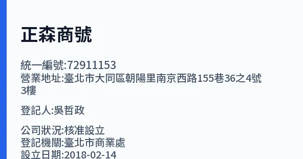 正森商號的照片-統編 72911153(臺北市) 公司登記資料與營業項目詳細圖表