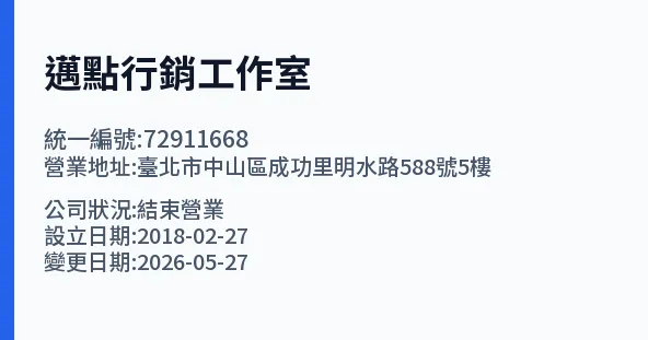 邁點行銷工作室的照片-統編 72911668(臺北市) 公司登記資料與營業項目詳細圖表