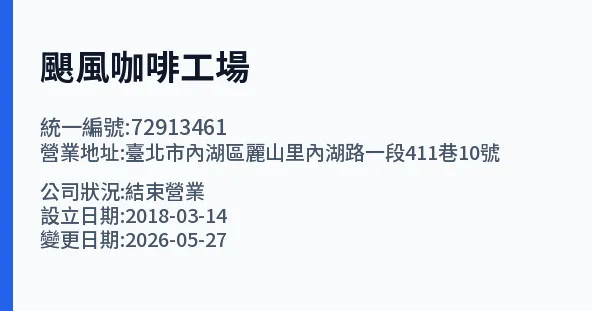 颶風咖啡工場的照片-統編 72913461(臺北市) 公司登記資料與營業項目詳細圖表