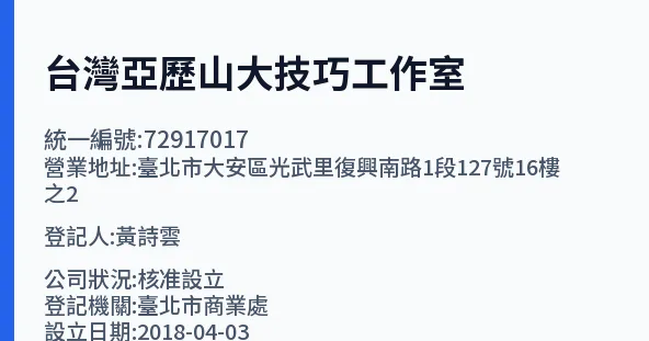 台灣亞歷山大技巧工作室的照片-統編 72917017(臺北市) 公司登記資料與營業項目詳細圖表