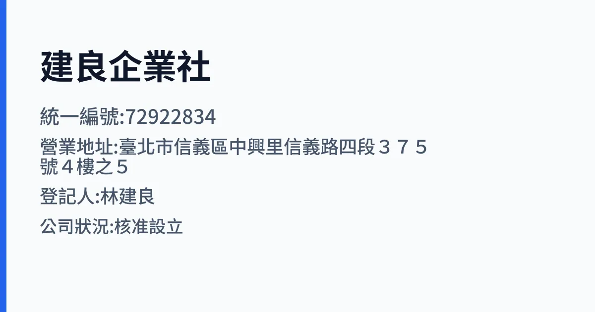 建良企業社 - 統編 72922834(臺北市) 公司登記資料與營業項目詳細圖表