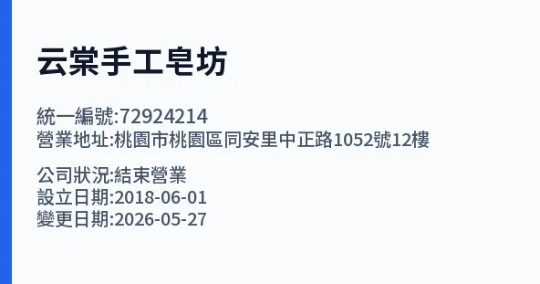 云棠手工皂坊的照片-統編 72924214(桃園市) 公司登記資料與營業項目詳細圖表