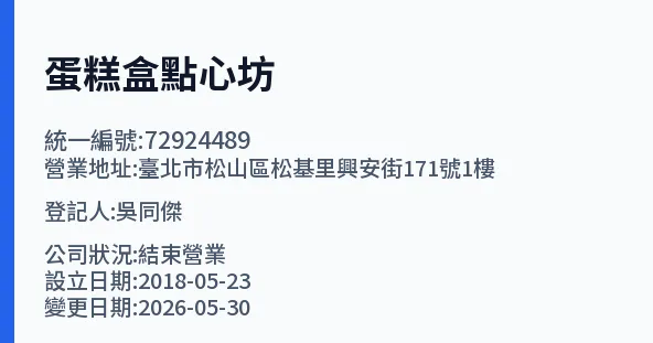 蛋糕盒點心坊的照片-統編 72924489(臺北市) 公司登記資料與營業項目詳細圖表