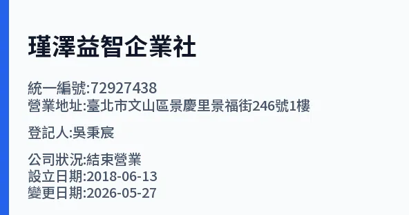 瑾澤益智企業社的照片-統編 72927438(臺北市) 公司登記資料與營業項目詳細圖表