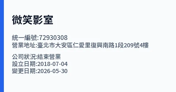 微笑影室的照片-統編 72930308(臺北市) 公司登記資料與營業項目詳細圖表
