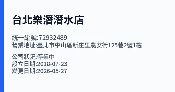 台北樂潛潛水店的照片-統編 72932489(臺北市) 公司登記資料與營業項目詳細圖表