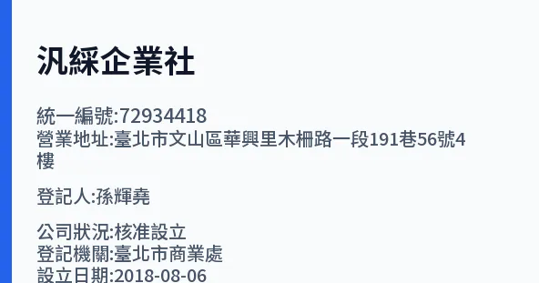 汎綵企業社的照片-統編 72934418(臺北市) 公司登記資料與營業項目詳細圖表