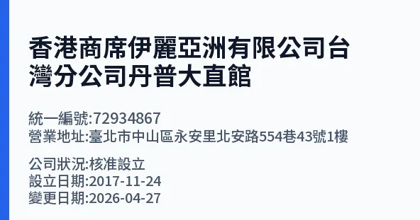 香港商席伊麗亞洲有限公司台灣分公司丹普大直館的照片-統編 72934867(臺北市) 公司登記資料與營業項目詳細圖表