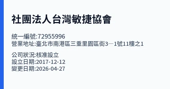 社團法人台灣敏捷協會的照片-統編 72955996(臺北市) 公司登記資料與營業項目詳細圖表