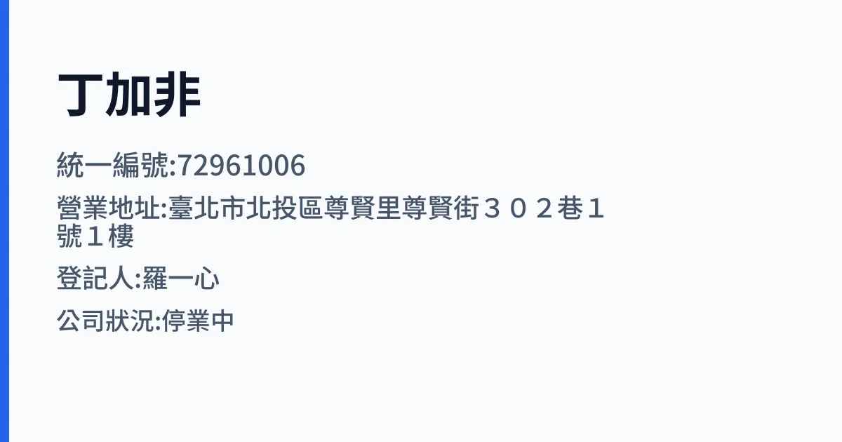 丁加非 - 統編 72961006（臺北市） 公司登記資料與營業項目詳細圖表