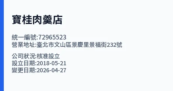 寶桂肉羹店的照片-統編 72965523(臺北市) 公司登記資料與營業項目詳細圖表
