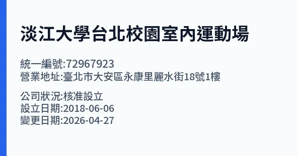 淡江大學台北校園室內運動場的照片-統編 72967923(臺北市) 公司登記資料與營業項目詳細圖表