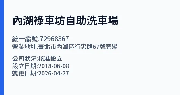 內湖祿車坊自助洗車場的照片-統編 72968367(臺北市) 公司登記資料與營業項目詳細圖表