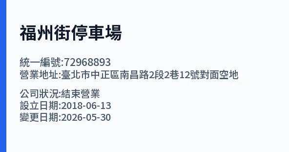 福州街停車場的照片-統編 72968893(臺北市) 公司登記資料與營業項目詳細圖表
