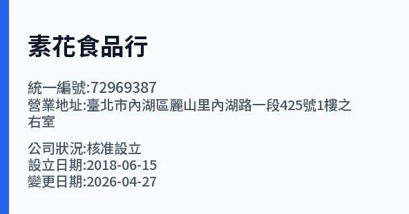 素花食品行的照片-統編 72969387(臺北市) 公司登記資料與營業項目詳細圖表