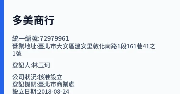 多美商行的照片-統編 72979961(臺北市) 公司登記資料與營業項目詳細圖表
