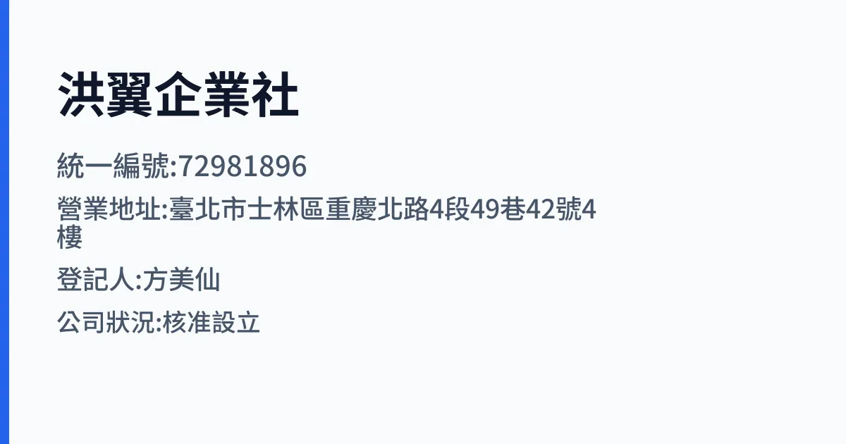 洪翼企業社 - 統編 72981896（臺北市） 公司登記資料與營業項目詳細圖表