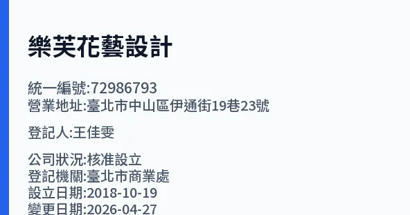 樂芙花藝設計的照片-統編 72986793(臺北市) 公司登記資料與營業項目詳細圖表