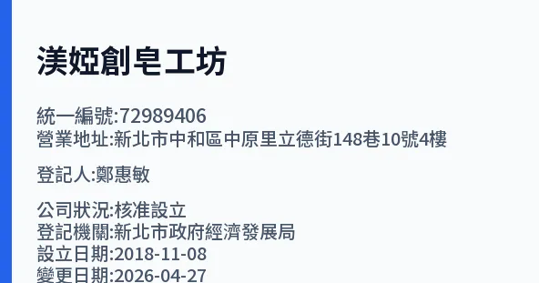渼婭創皂工坊的照片-統編 72989406(新北市) 公司登記資料與營業項目詳細圖表
