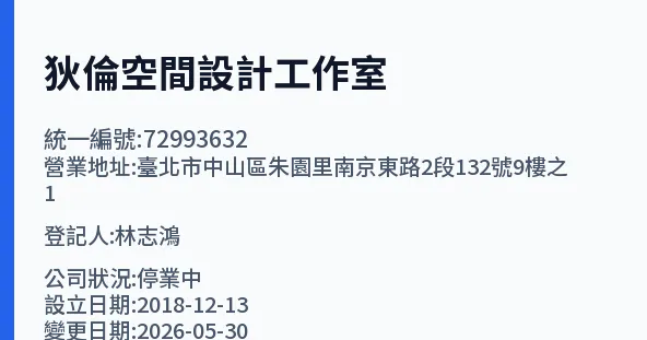 狄倫空間設計工作室的照片-統編 72993632(臺北市) 公司登記資料與營業項目詳細圖表
