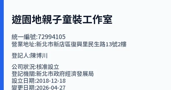 遊園地親子童裝工作室的照片-統編 72994105(新北市) 公司登記資料與營業項目詳細圖表