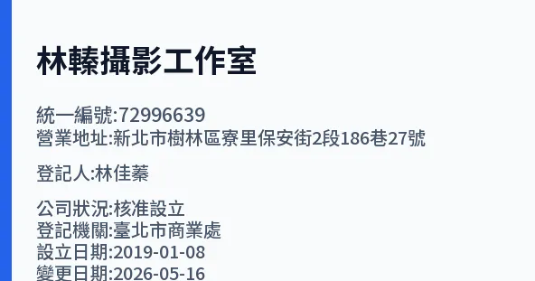 林轃攝影工作室的照片-統編 72996639(新北市) 公司登記資料與營業項目詳細圖表
