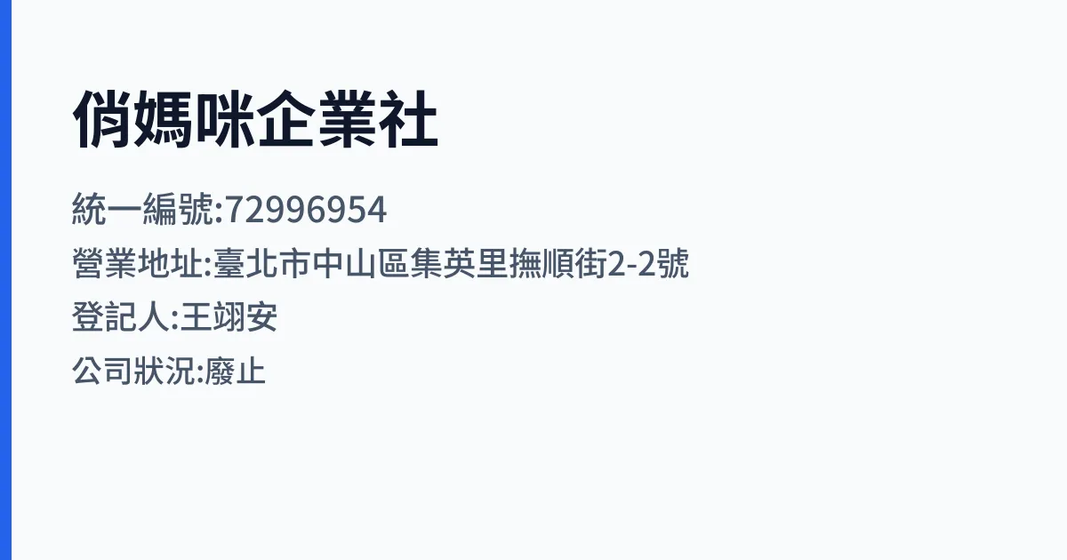 俏媽咪企業社 - 統編 72996954(臺北市) 公司登記資料與營業項目詳細圖表