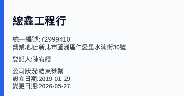 綋鑫工程行的照片-統編 72999410(新北市) 公司登記資料與營業項目詳細圖表