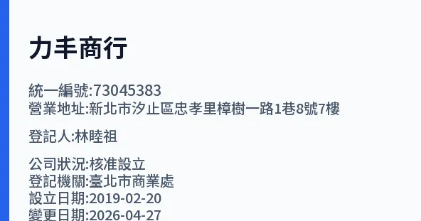 力丰商行的照片-統編 73045383(新北市) 公司登記資料與營業項目詳細圖表