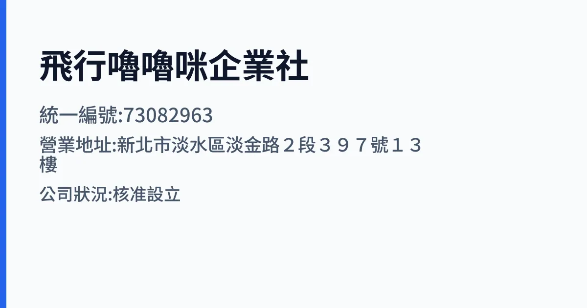 飛行嚕嚕咪企業社 - 統編 73082963(新北市) 公司登記資料與營業項目詳細圖表