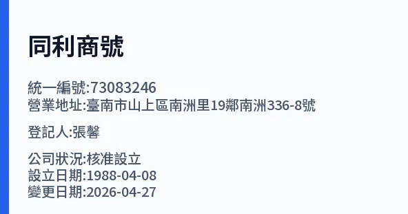 同利商號的照片-統編 73083246(臺南市) 公司登記資料與營業項目詳細圖表