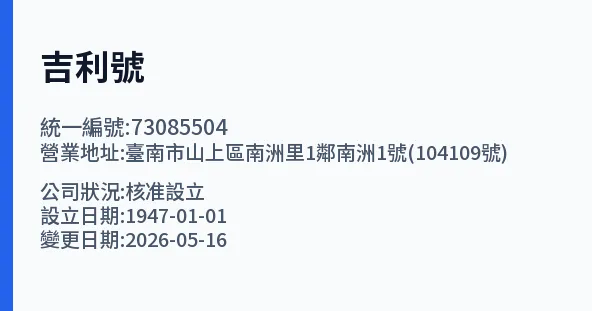 吉利號的照片-統編 73085504(臺南市) 公司登記資料與營業項目詳細圖表