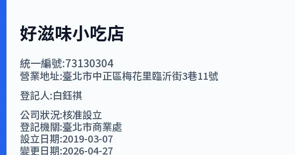 好滋味小吃店的照片-統編 73130304(臺北市) 公司登記資料與營業項目詳細圖表