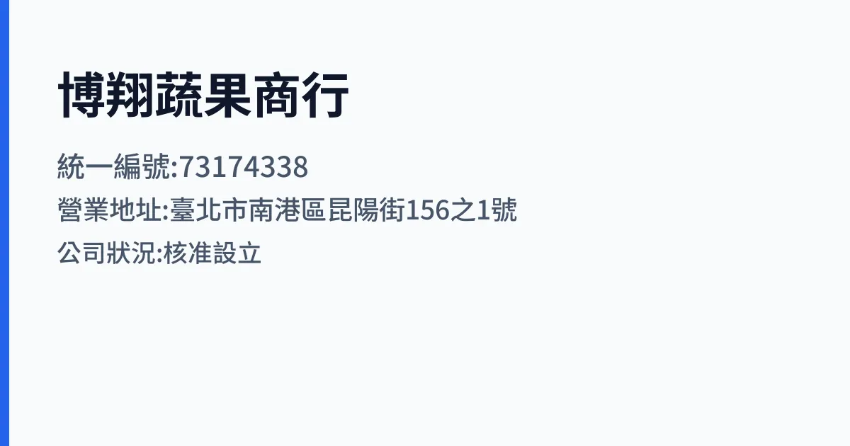 博翔蔬果商行 - 統編 73174338(臺北市) 公司登記資料與營業項目詳細圖表