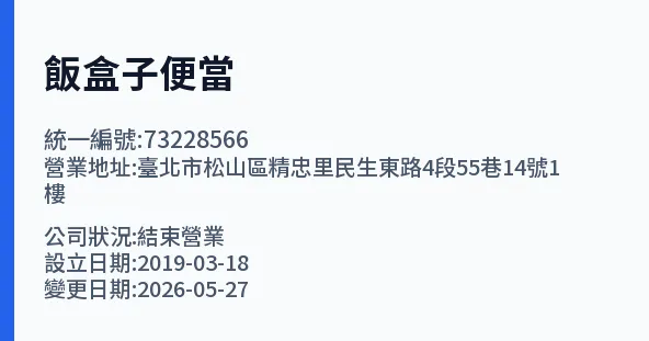 飯盒子便當的照片-統編 73228566(臺北市) 公司登記資料與營業項目詳細圖表